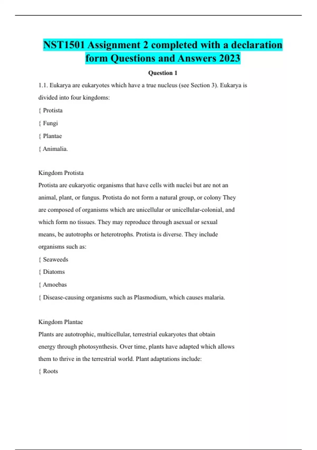 NST1501 Assignment 2 completed with a declaration form Questions and Answers 2023 - NST1501 ...