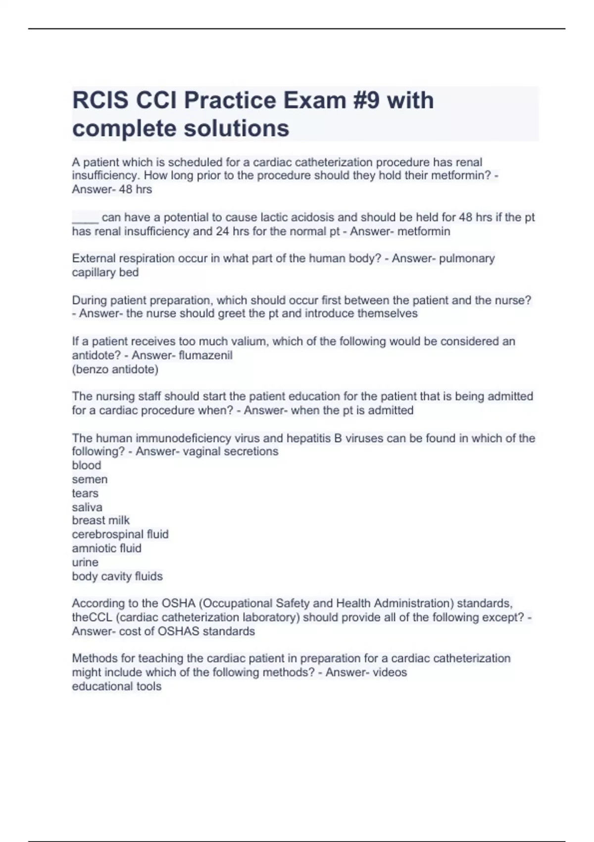 RCIS CCI Practice Exam #9 with complete solutions - RCIS - Stuvia US