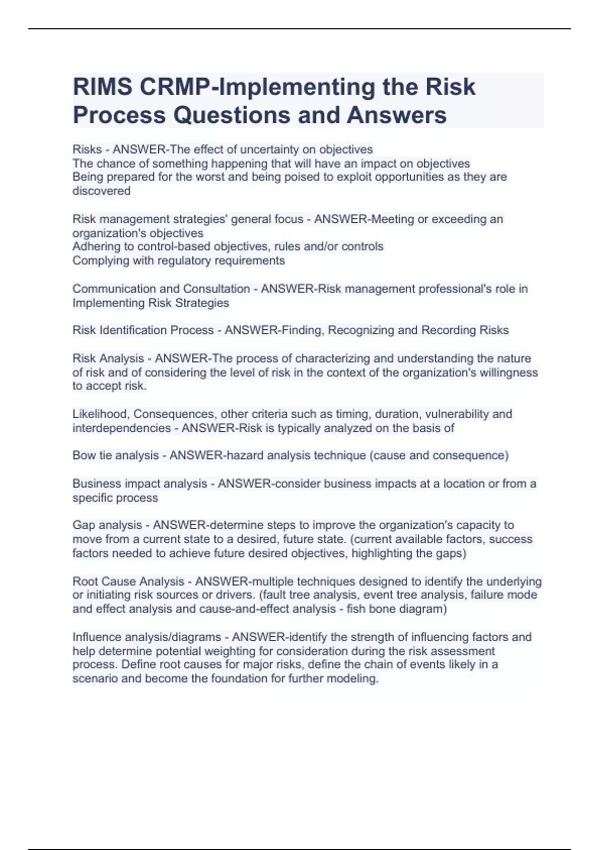 RIMS CRMP-Implementing the Risk Process Questions and Answers - RIMS ...