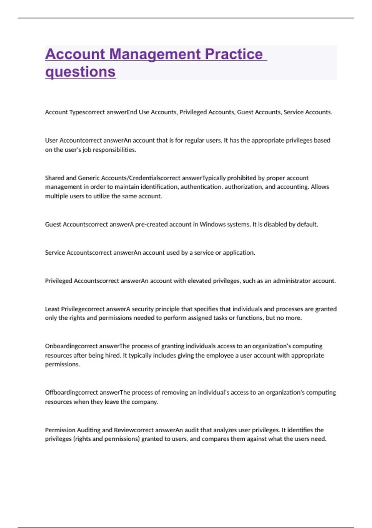 Account Management Practice questions with correct answers - Account ...