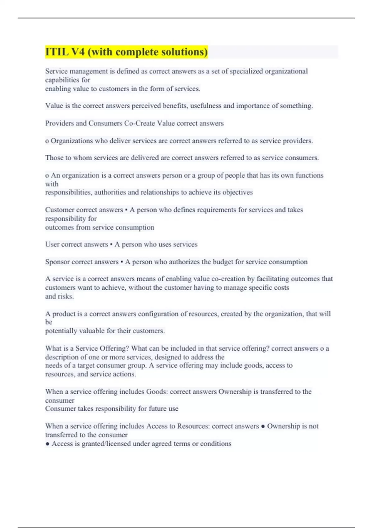 ITIL V4 (with complete solutions) - ITIL V4 - Stuvia US