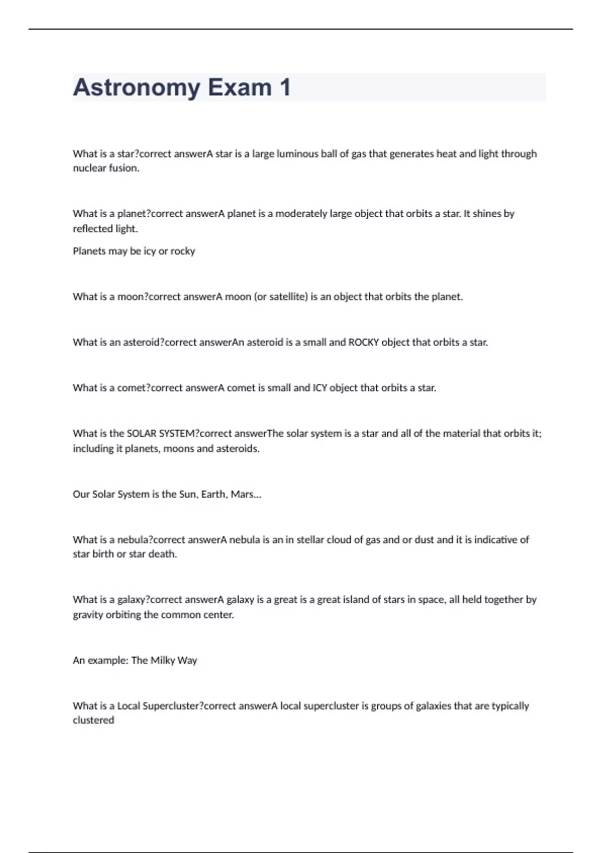 Astronomy Exam 1 2023 with 100% correct answers - Astronomy - Stuvia US