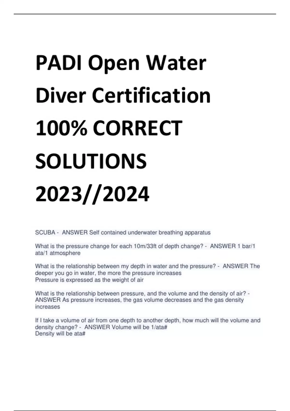 PADI Open Water Diver Certification/ PADI Open Water Diver Section ...