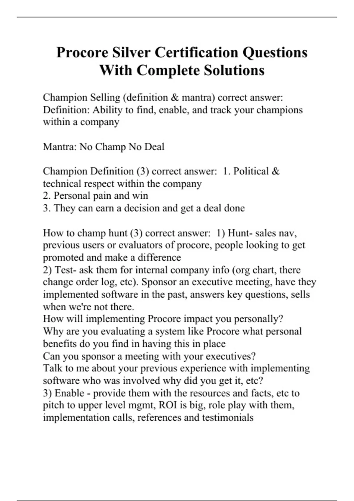 Procore Silver Certification Questions With Complete Solutions ...