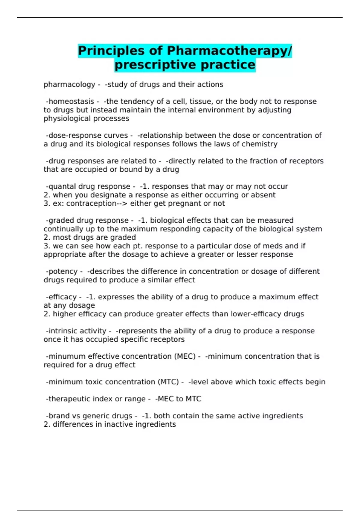 Principles of Pharmacotherapy/ prescriptive practice - Principles of ...