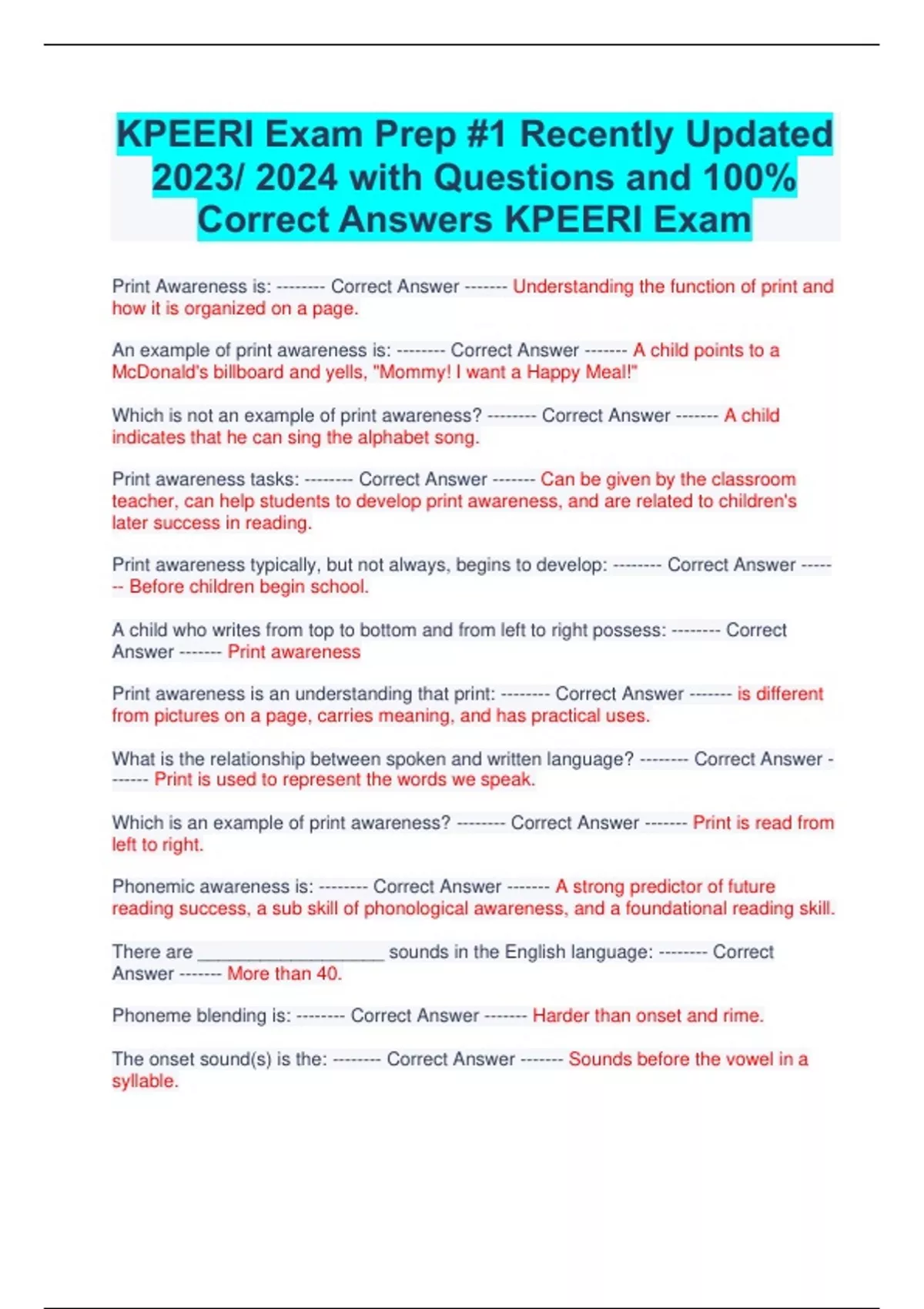 KPEERI Exam Prep #1 Recently Updated 2023/ 2024 with Questions and 100% ...