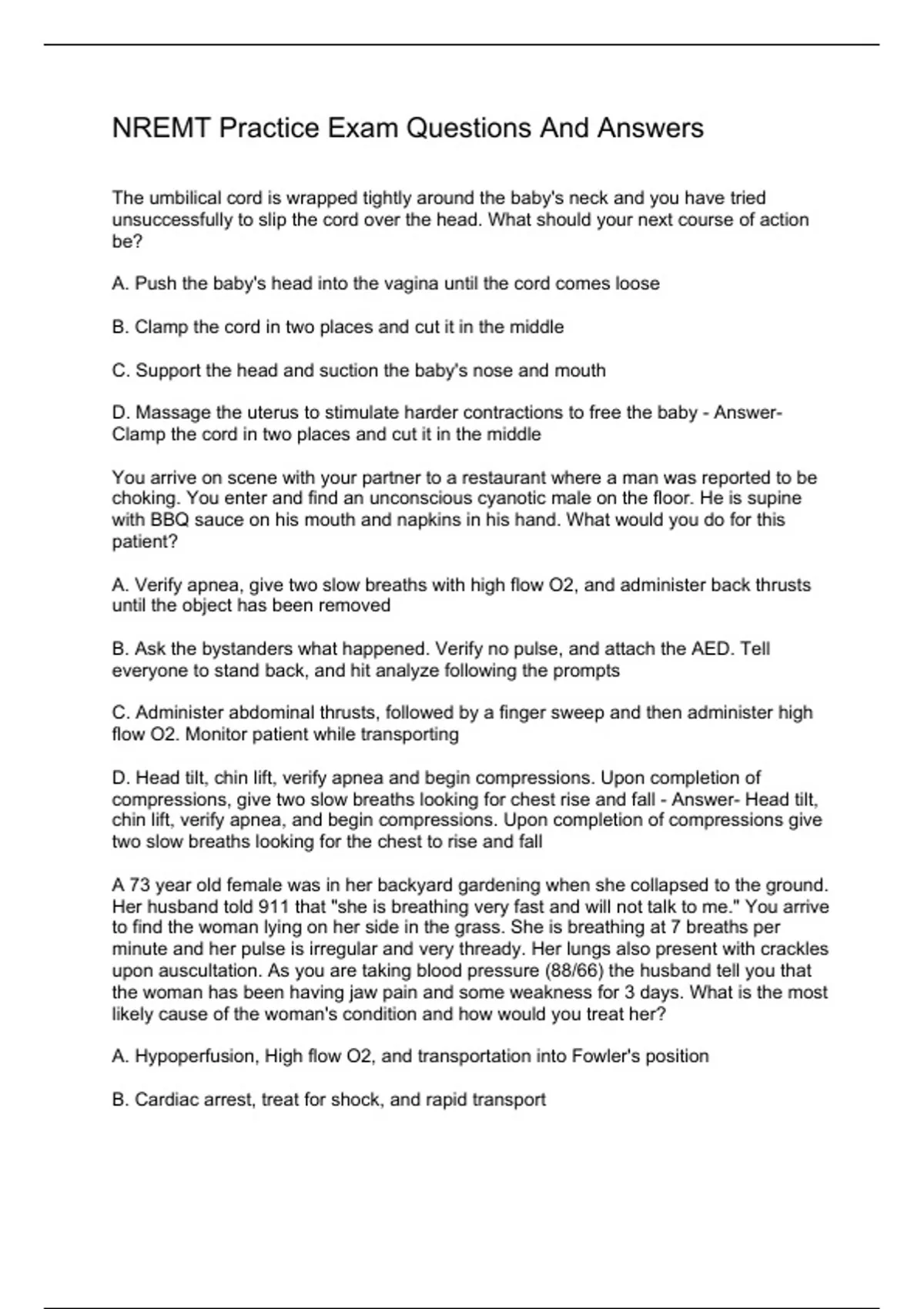 NREMT Practice Exam Questions And Answers/NREMT Paramedic Prep - 200 ...