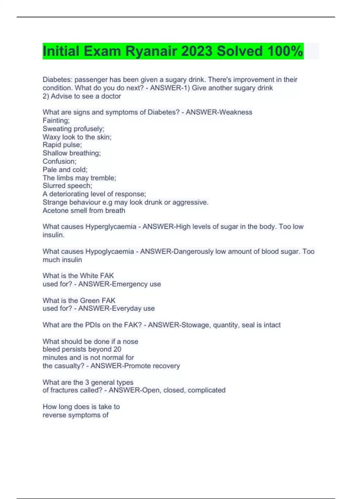 Initial Exam Ryanair 2023 Solved 100% - Ryanair - Stuvia US