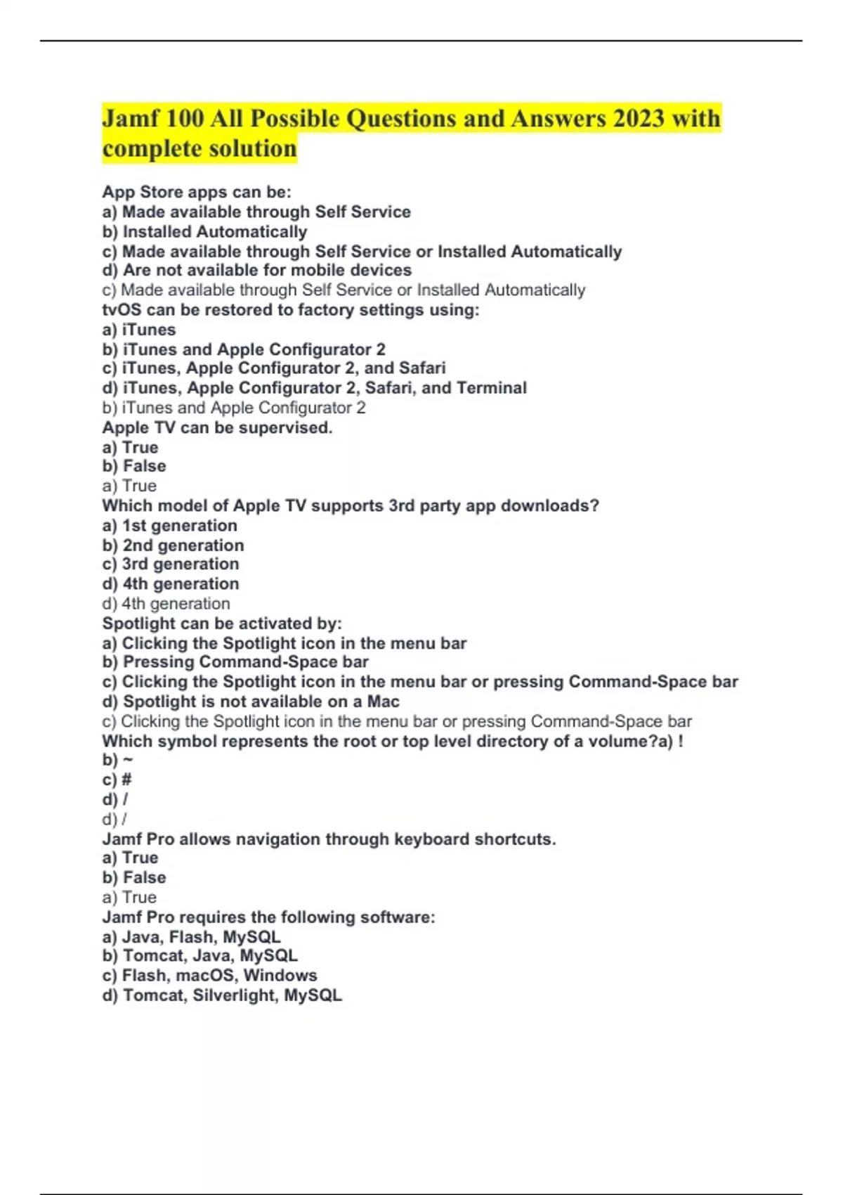 Jamf 100 All Possible Questions and Answers 2023 with complete solution - Jamf - Stuvia US