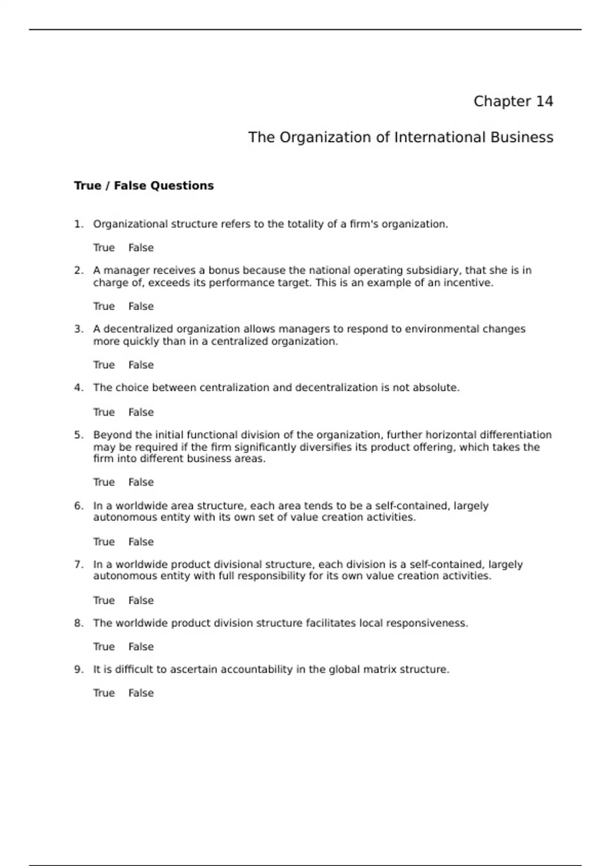 Chapter 14 The Organization of International Business. Complete With ...