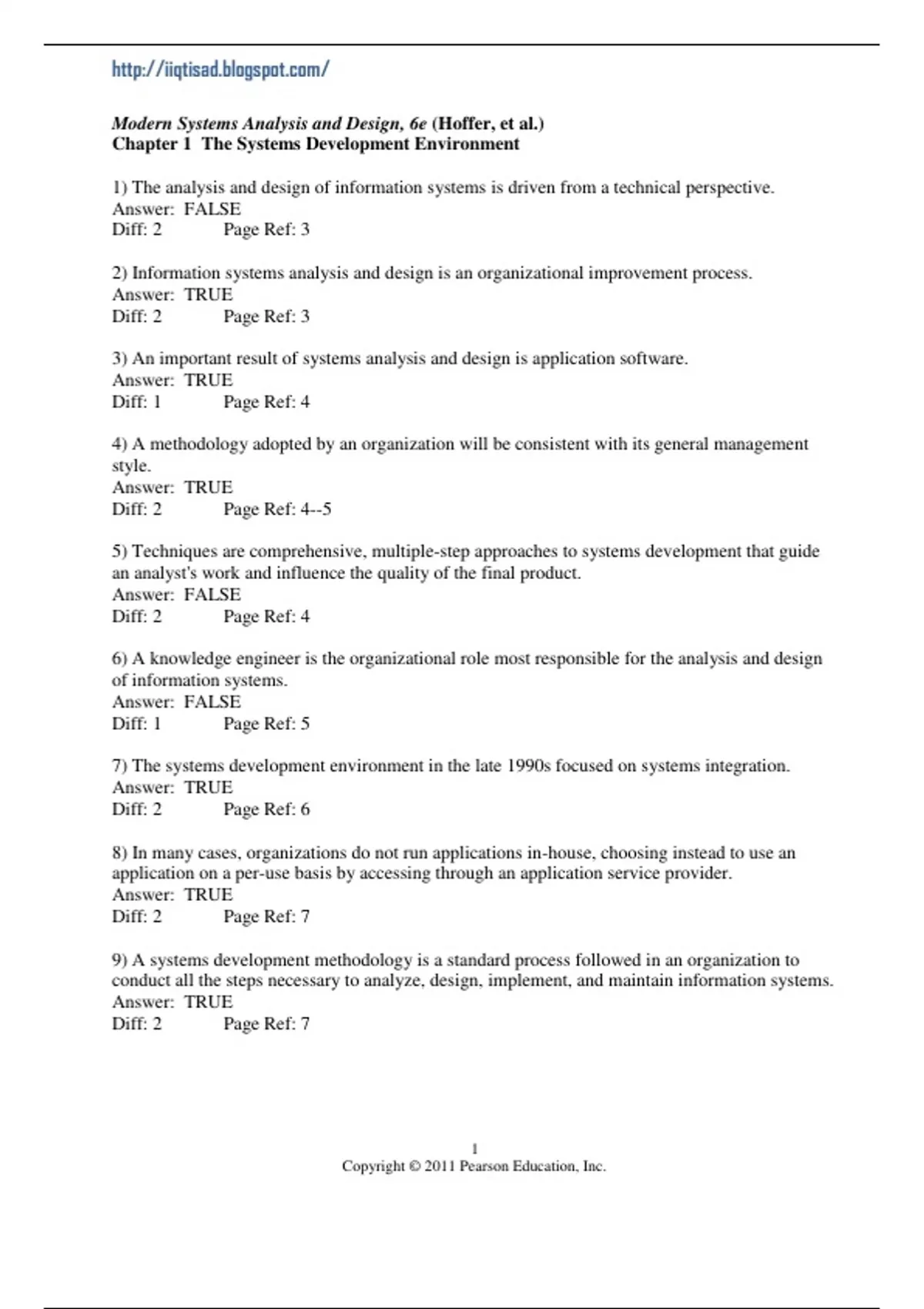 Test bank for Modern Systems Analysis and Design, 6e (Hoffer, et al ...