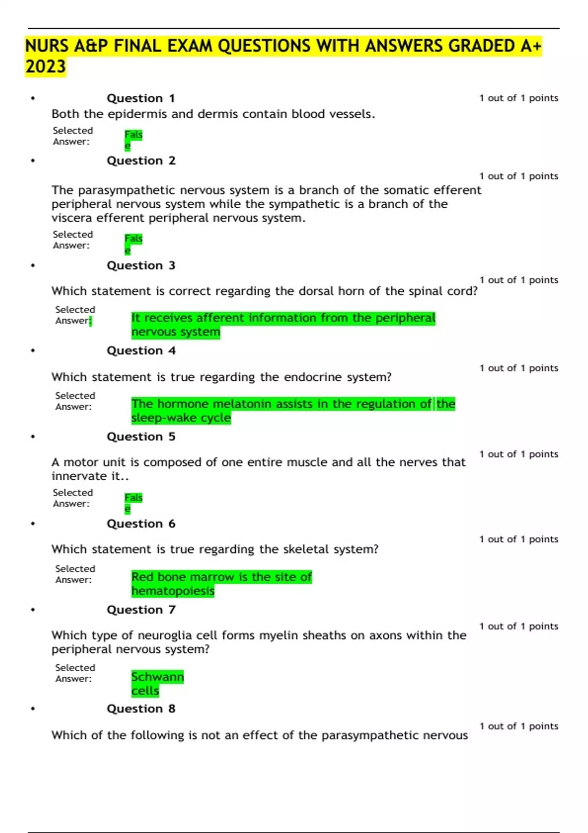 NURS A&P FINAL EXAM QUESTIONS WITH ANSWERS GRADED A+ 2023 - NURS A&P ...