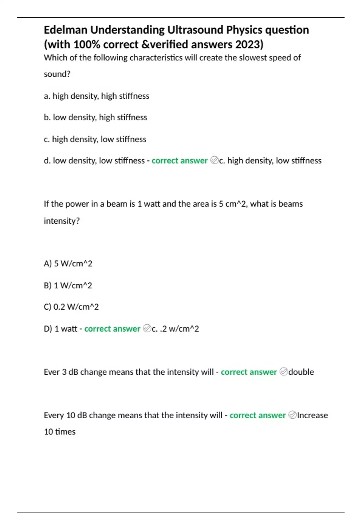 Edelman Understanding Ultrasound Physics question (with 100% correct ...