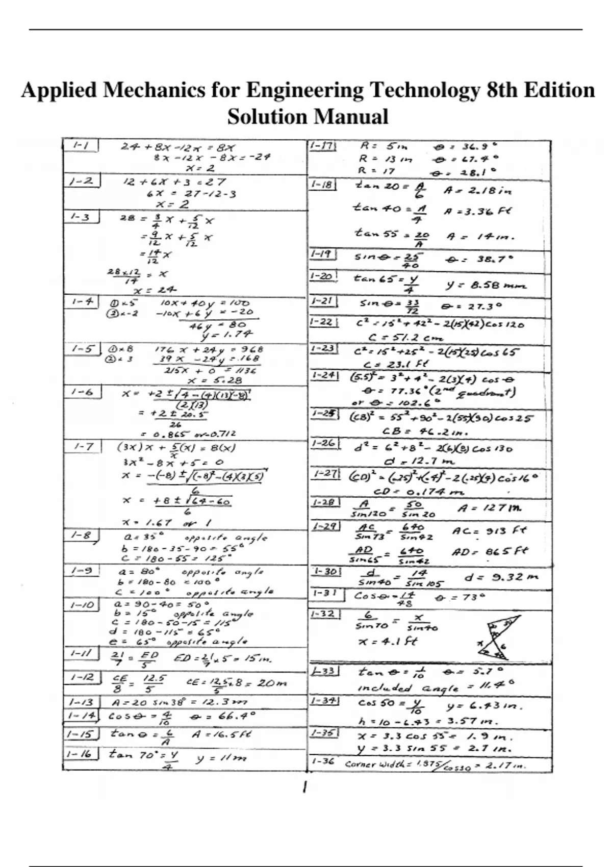 Solution Manual for Applied Mechanics for Engineering Technology 8th ...