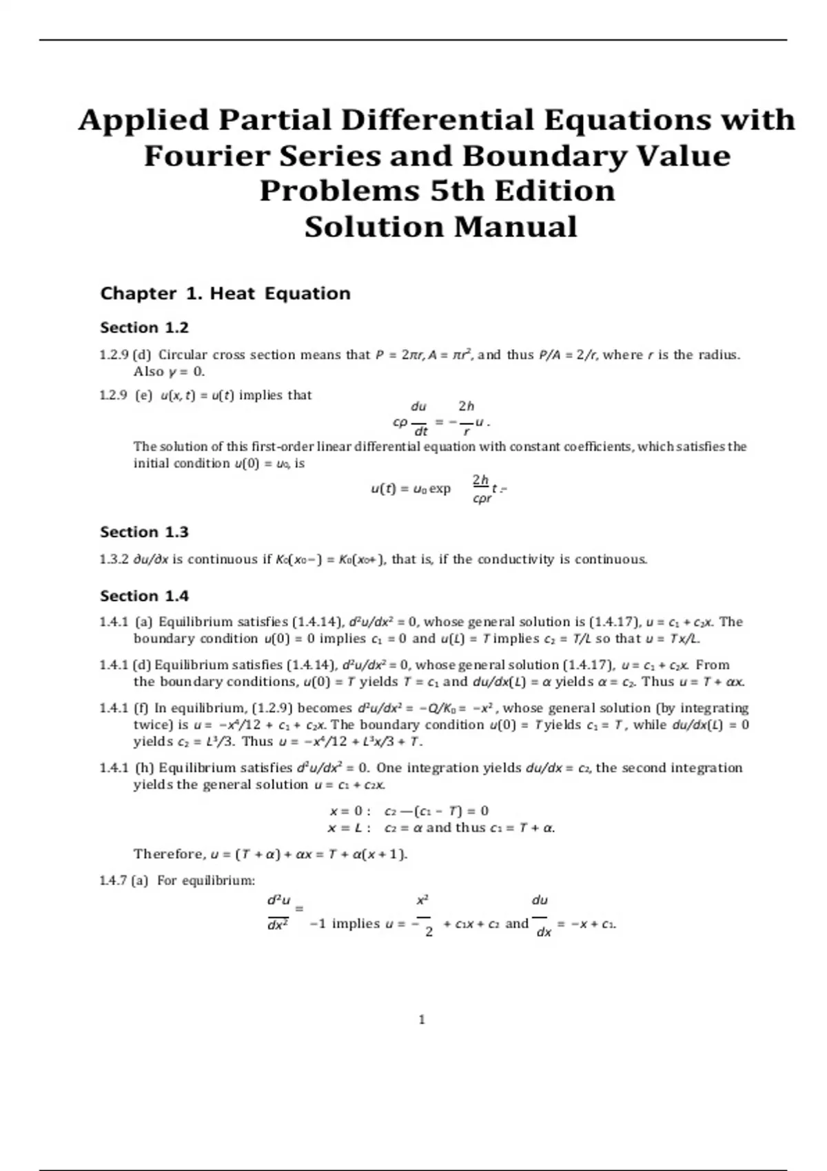 Solution Manual for Applied Partial Differential Equations with Fourier ...