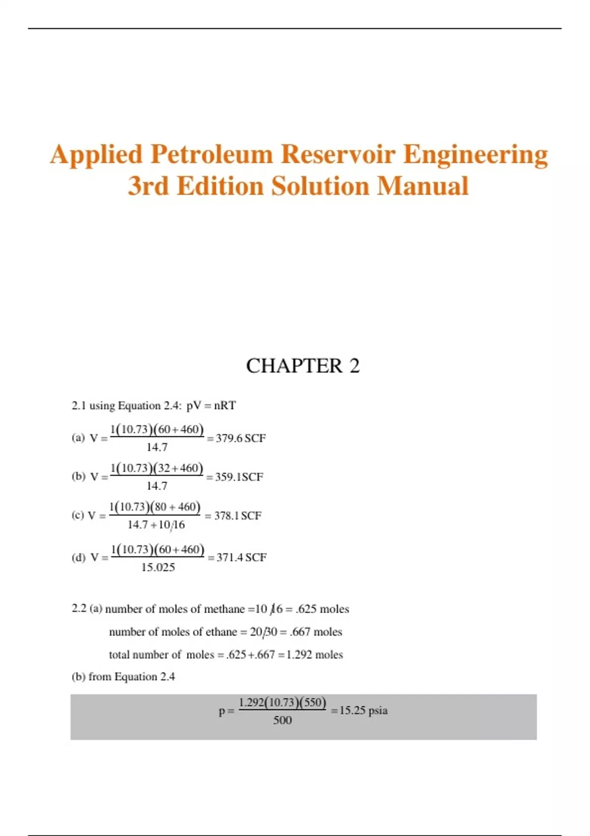 Solution Manual for Applied Petroleum Reservoir Engineering 3rd Edition / All Chapters Full ...