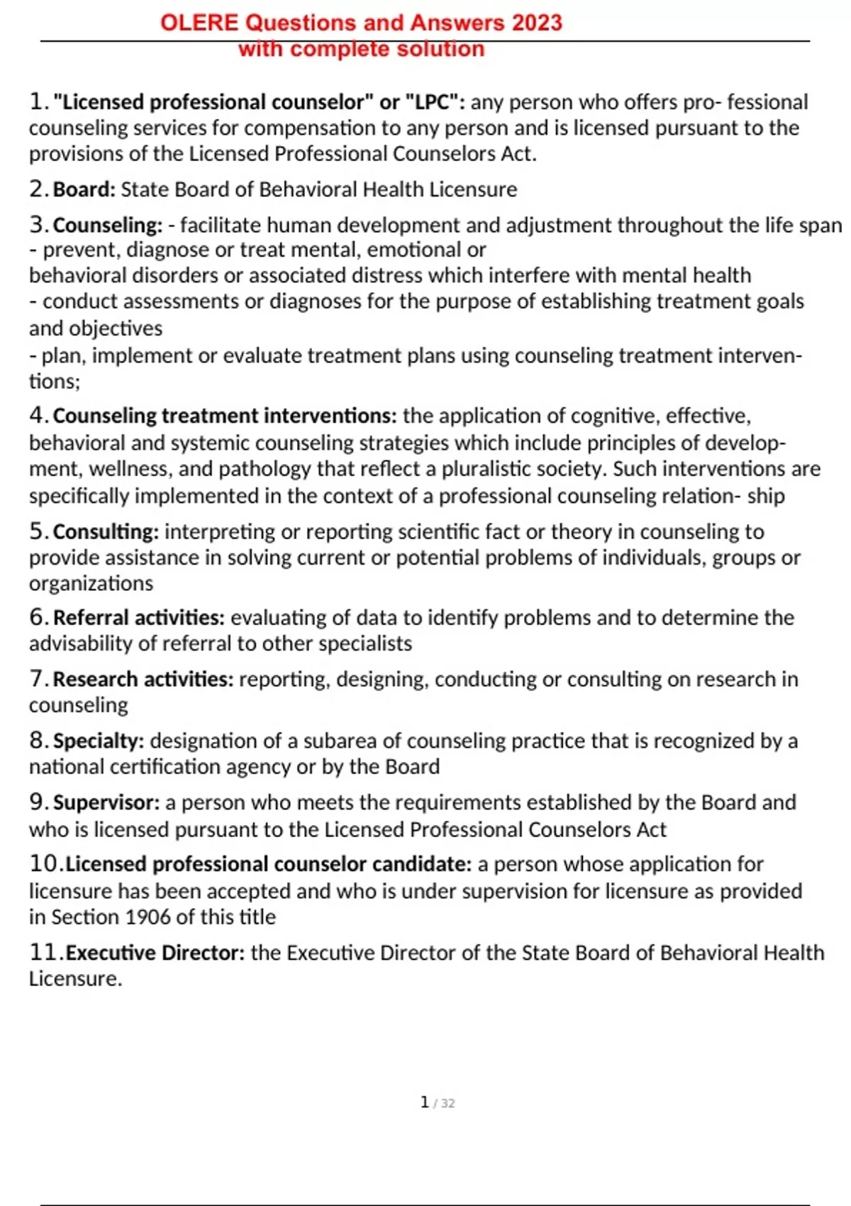 OLERE Questions and Answers 2023 with complete solution - OLERE - Stuvia US