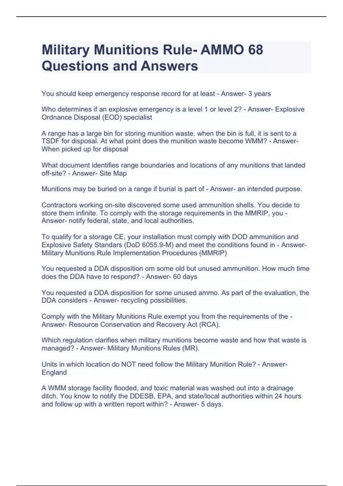 Military Munitions Rule- AMMO 68 Questions and Answers - Military ...