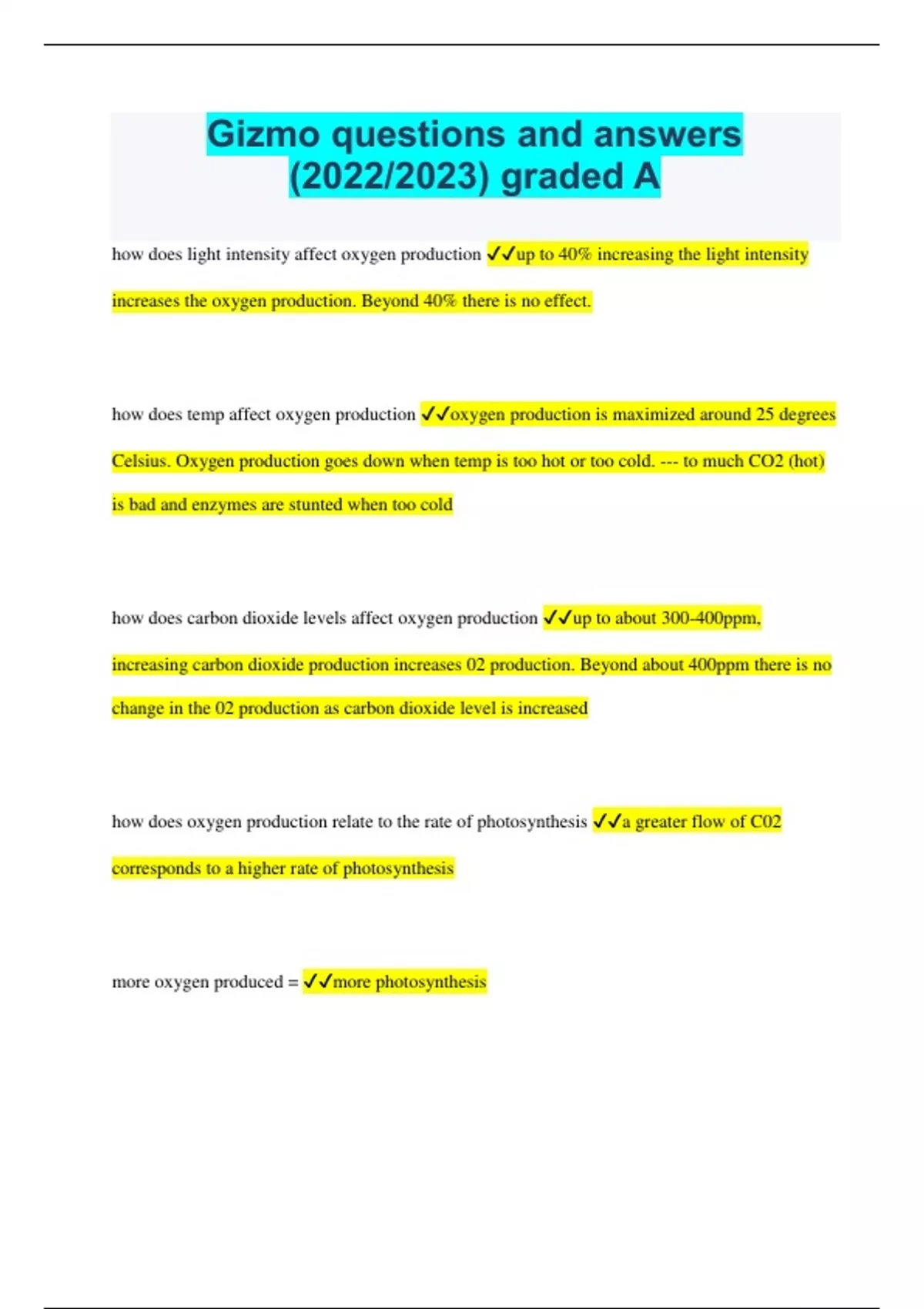 Gizmo questions and answers (2022/2023) graded A - Gizmo - Stuvia US
