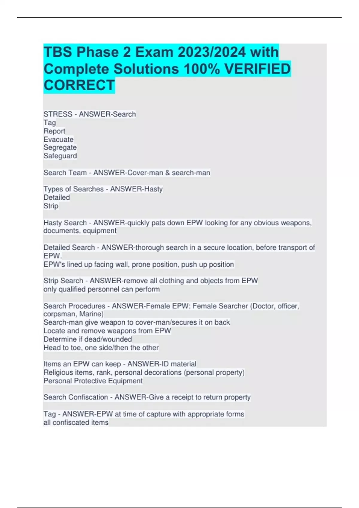 TBS Phase 2 Exam 2023/2024 with Complete Solutions 100% VERIFIED ...