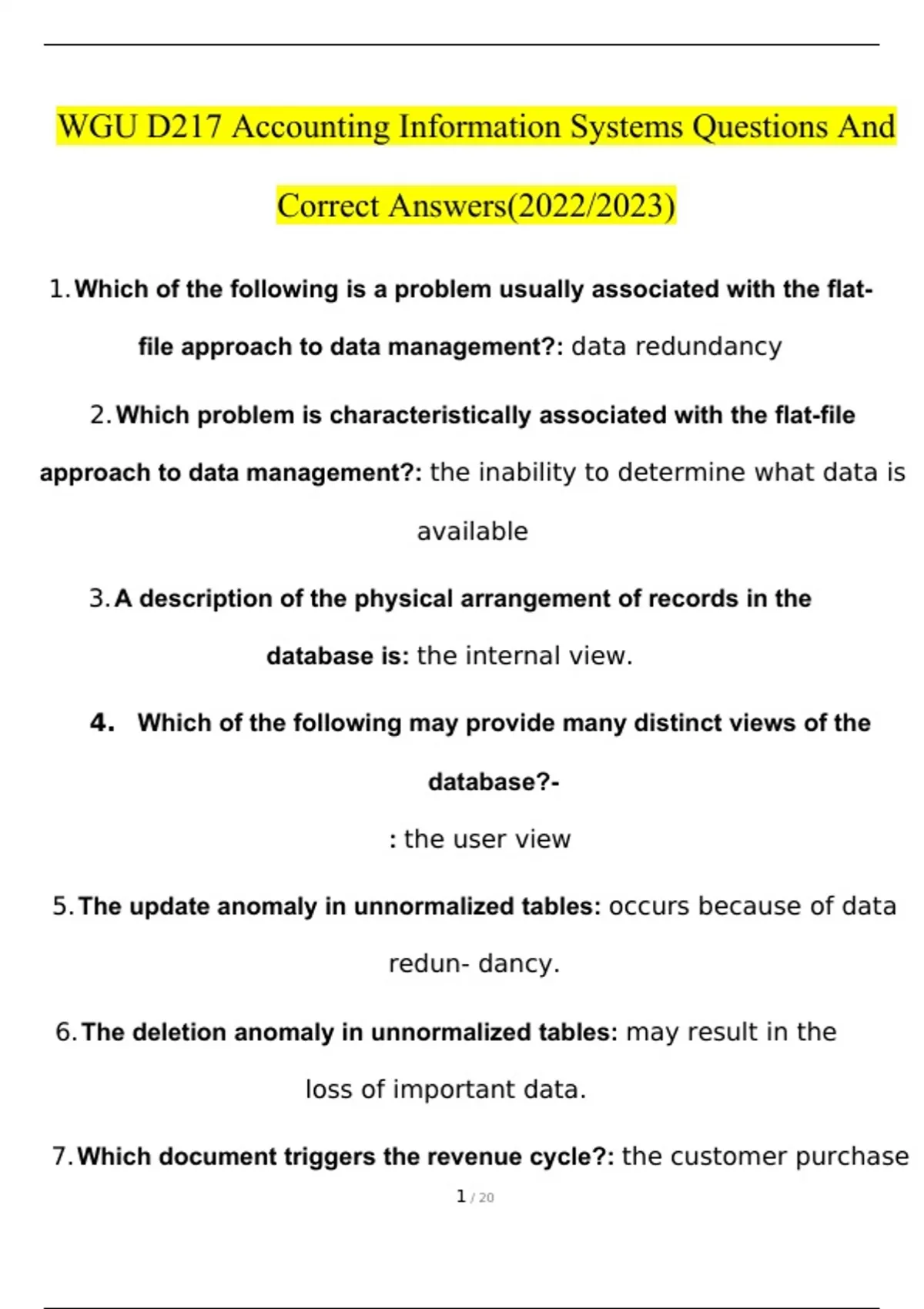 WGU D217 Accounting Information Systems STUDY BUNDLE PACK SOLUTION ...