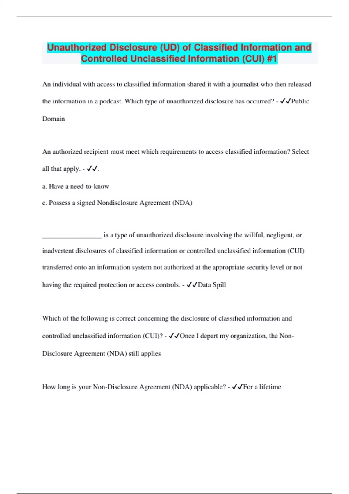 Unauthorized Disclosure (UD) of Classified Information and Controlled ...