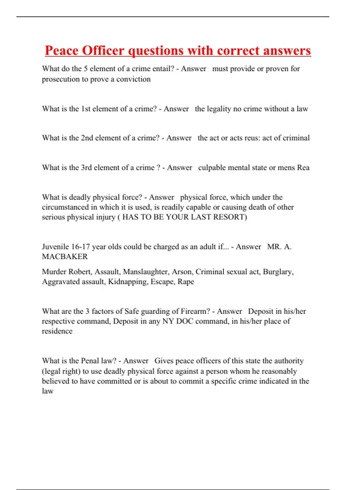 Peace Officer questions with correct answers - Peace Officer - Stuvia US
