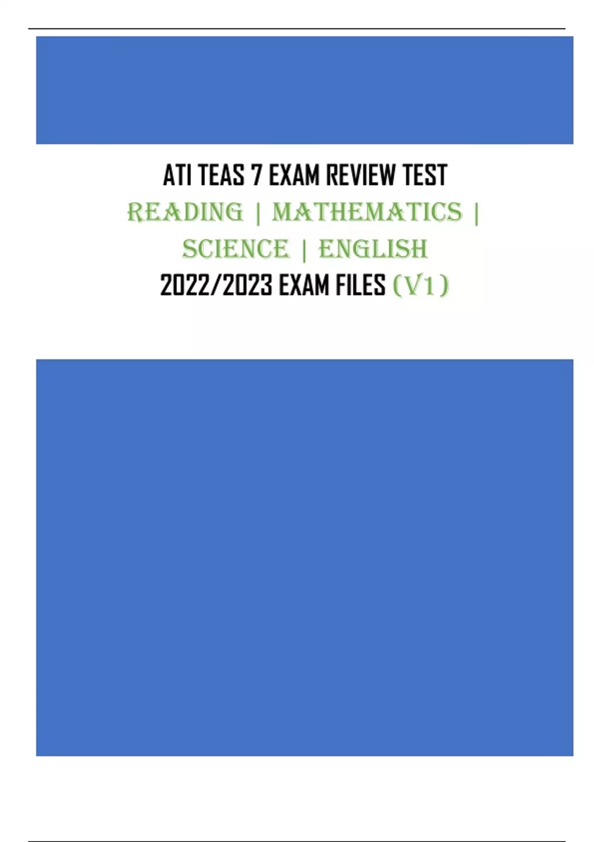 ATI TEAS 7 EXAM REVIEW TEST Reading | Mathematics | Science | English ...