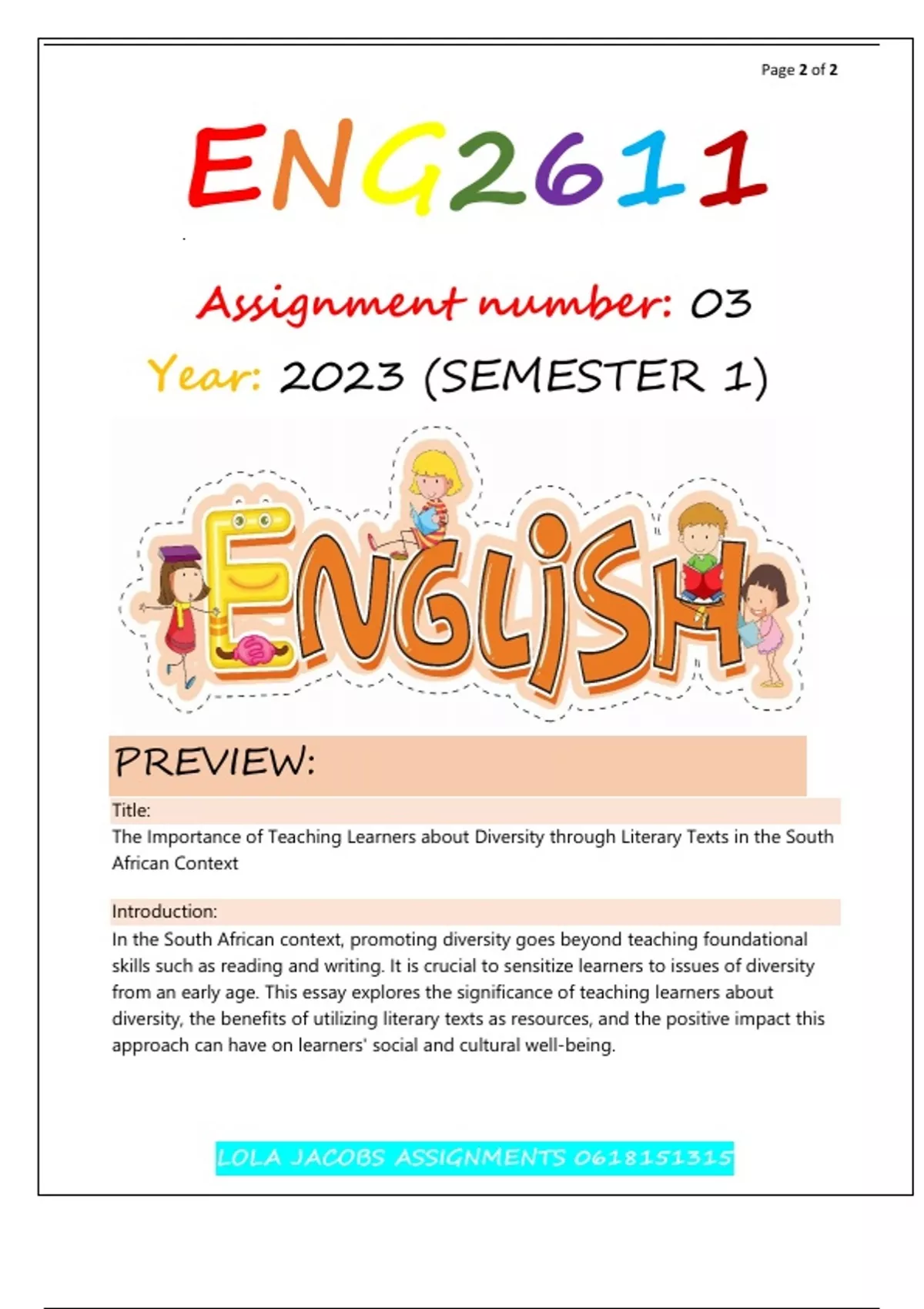 ENG2611 ASSIGNMENT 3 S1 2023 - ENG2611 - Stuvia SA