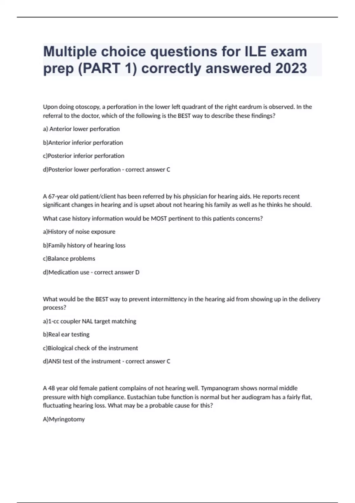 Multiple choice questions for ILE exam prep (PART 1) correctly answered ...