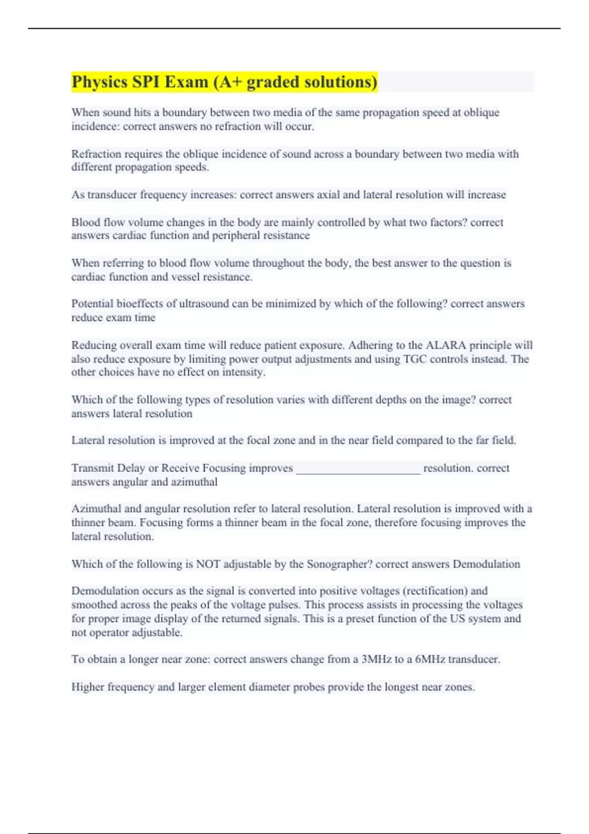 Physics SPI Exam (A+ graded solutions) - Physics SPI - Stuvia US