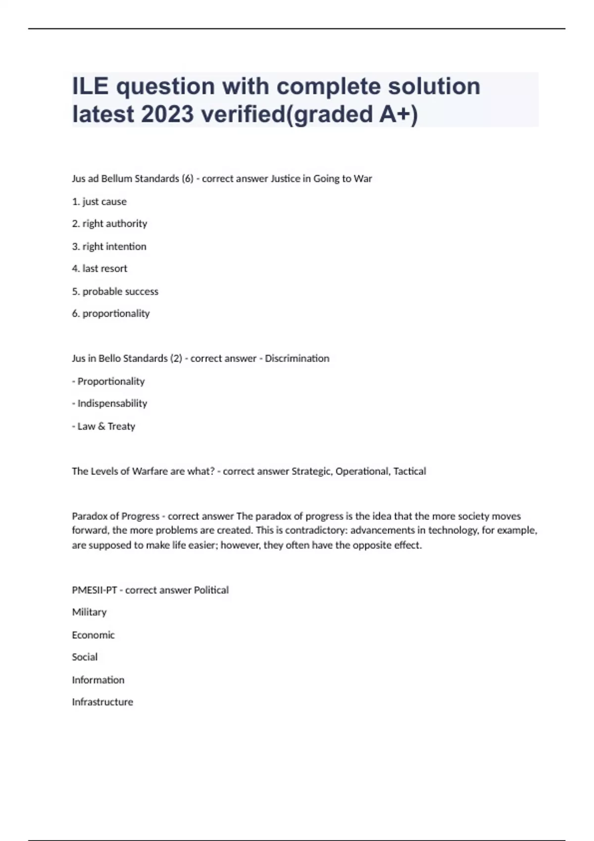 ILE question with complete solution latest 2023 verified(graded A+ ...