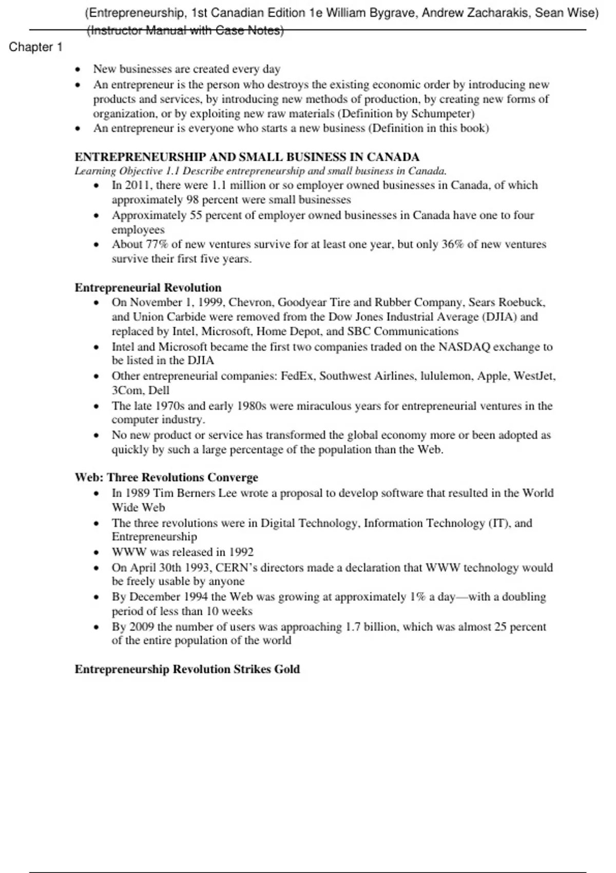 Entrepreneurship 1st Canadian Edition By William Bygrave, Andrew ...