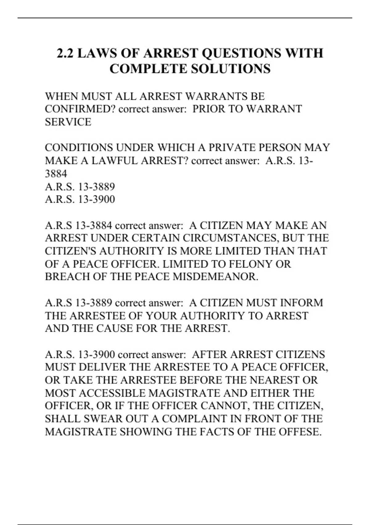 2.2 LAWS OF ARREST QUESTIONS WITH COMPLETE SOLUTIONS - LAWS OF ARREST ...