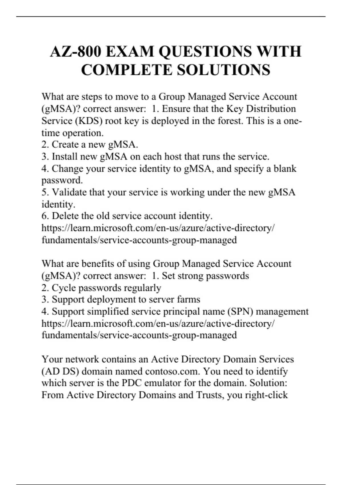 AZ-800 EXAM QUESTIONS WITH COMPLETE SOLUTIONS - AZ-800 - Stuvia US