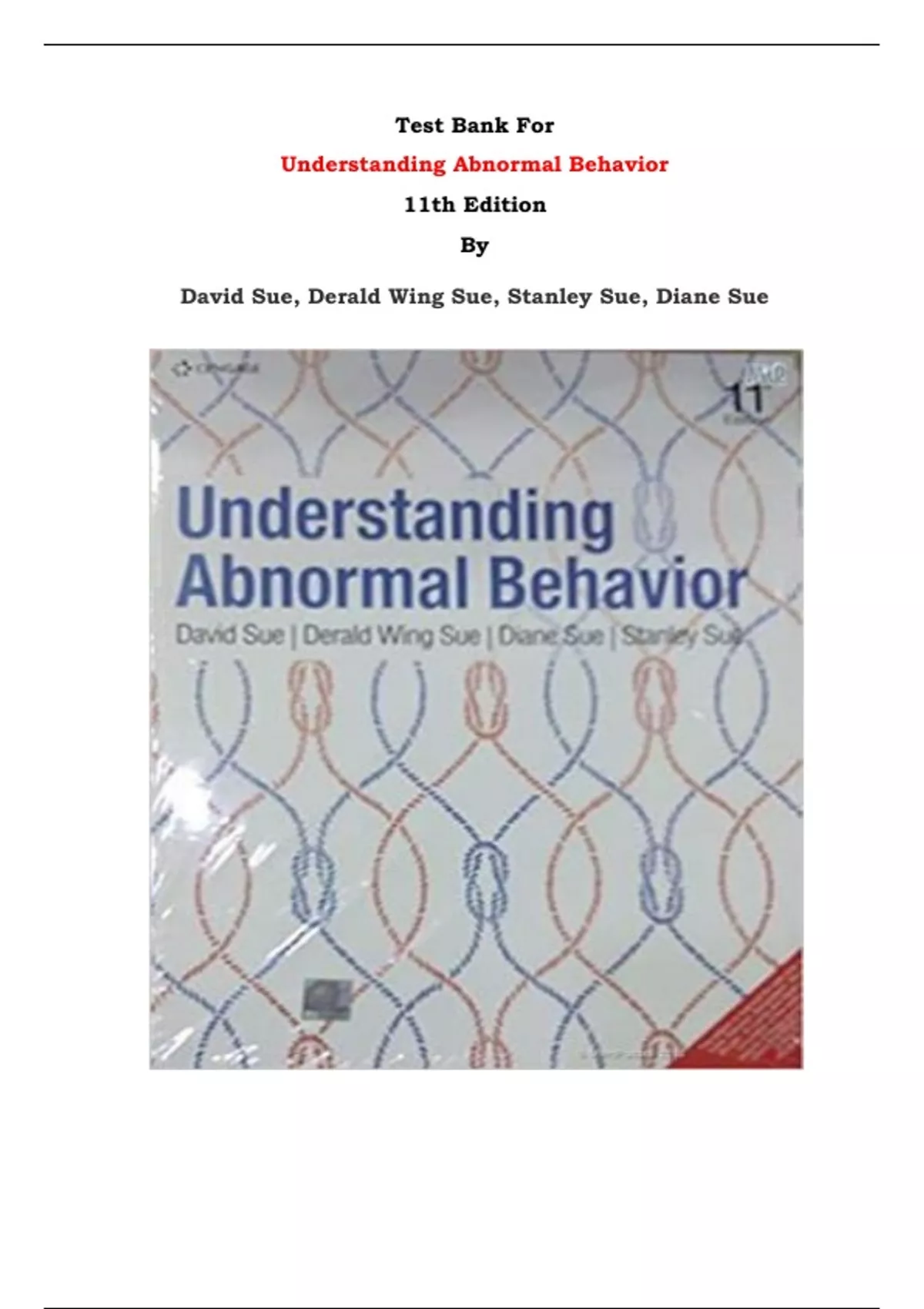 Test Bank For Understanding Abnormal Behavior 11th Edition By David Sue ...