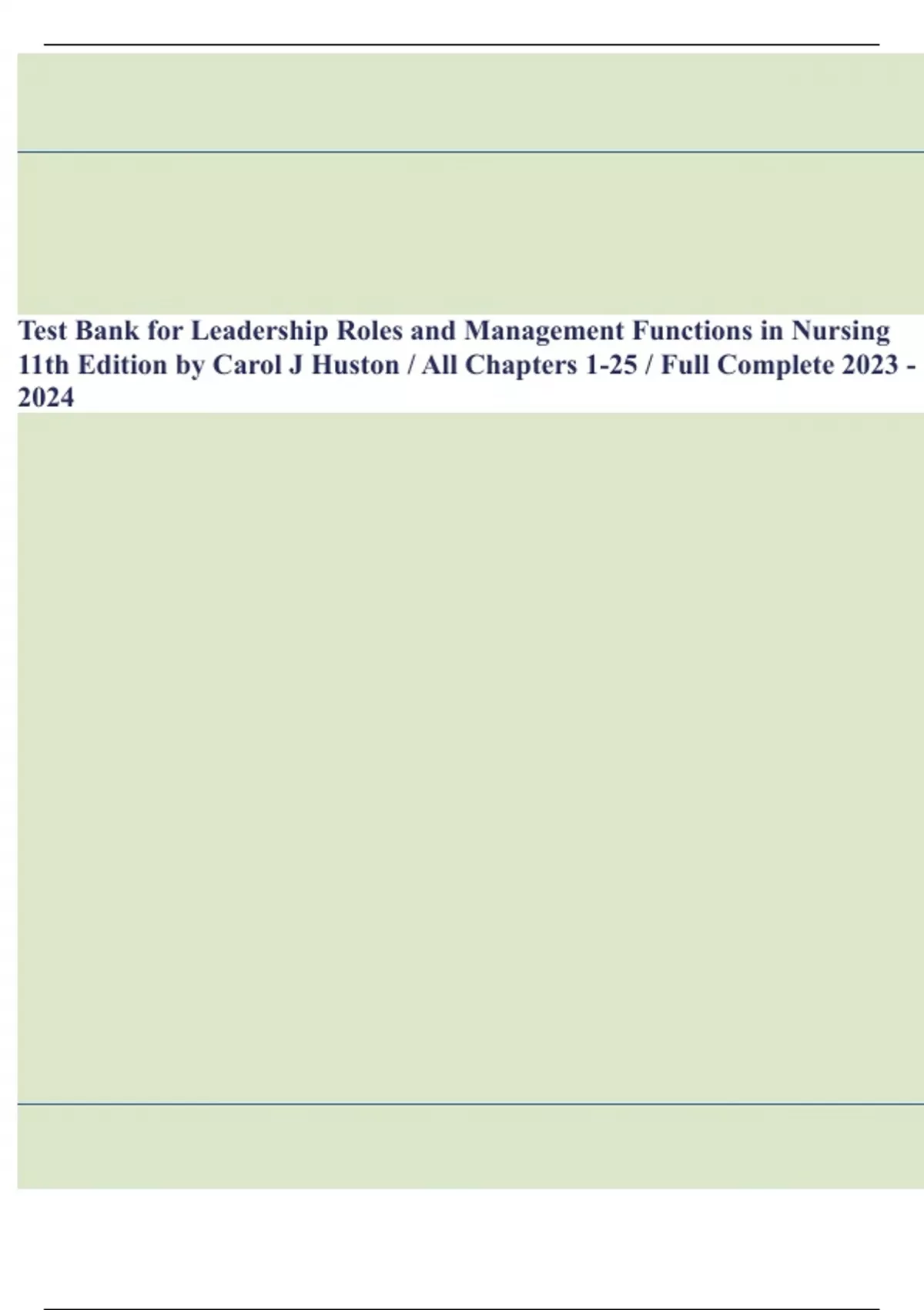 Test Bank for Leadership Roles and Management Functions in Nursing 11th ...
