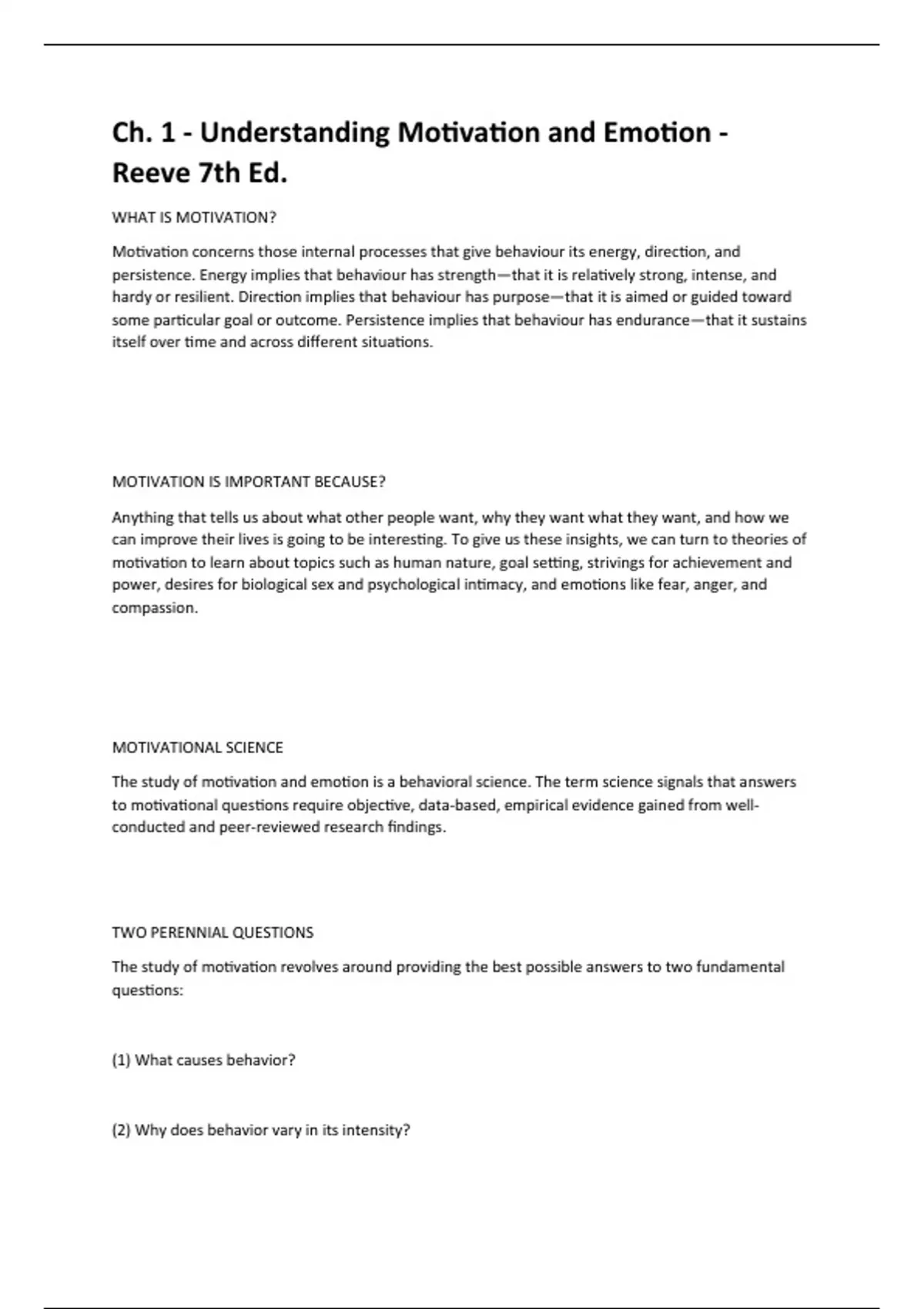 Ch. 1 - Understanding Motivation and Emotion - Reeve 7th Ed. (Verified ...