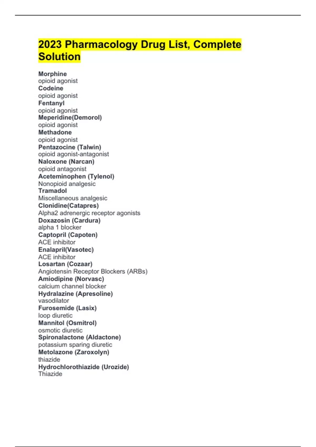 2023 Pharmacology Drug List, Complete Solution - 2023 Pharmacology Drug ...