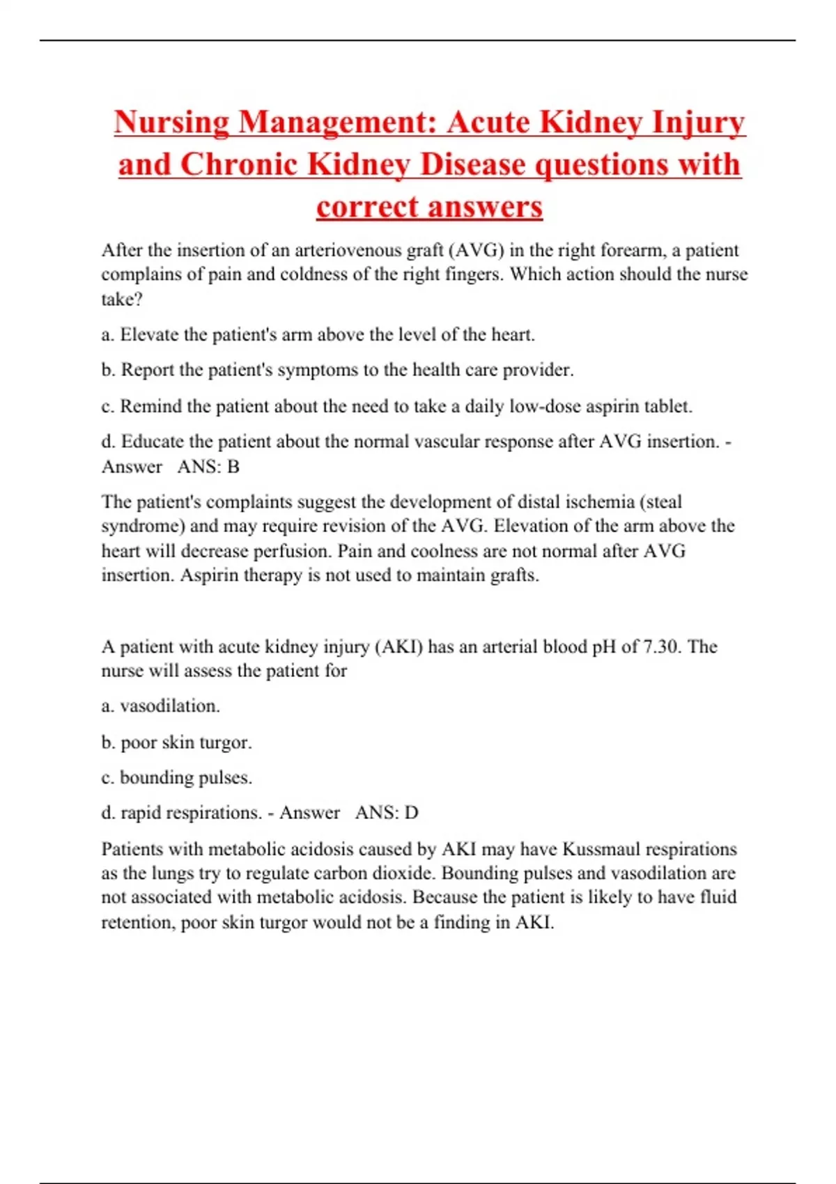 Nursing Management: Acute Kidney Injury and Chronic Kidney Disease ...