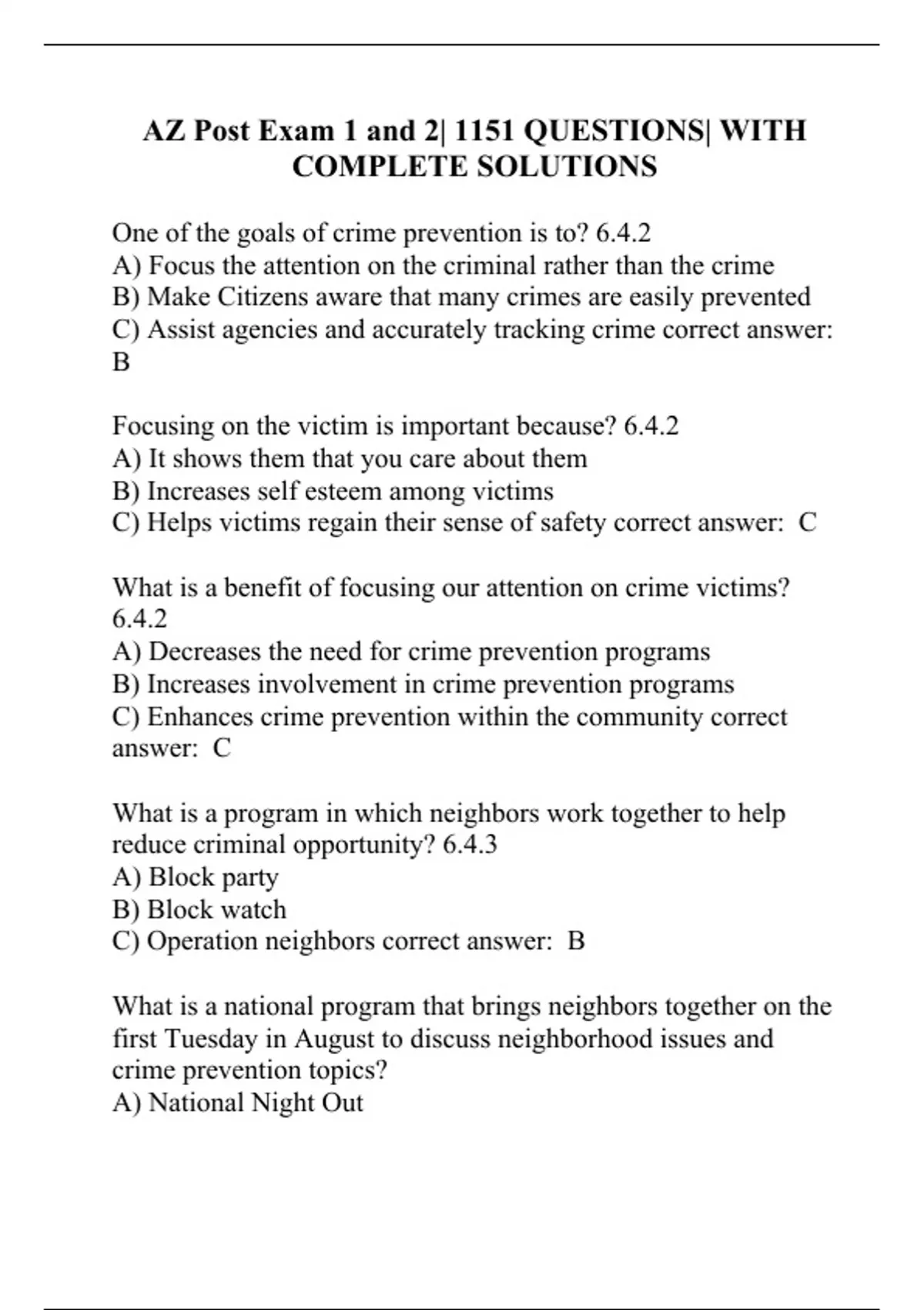 AZ Post Exam 1 and 2| 1151 QUESTIONS| WITH COMPLETE SOLUTIONS - Post - Stuvia US