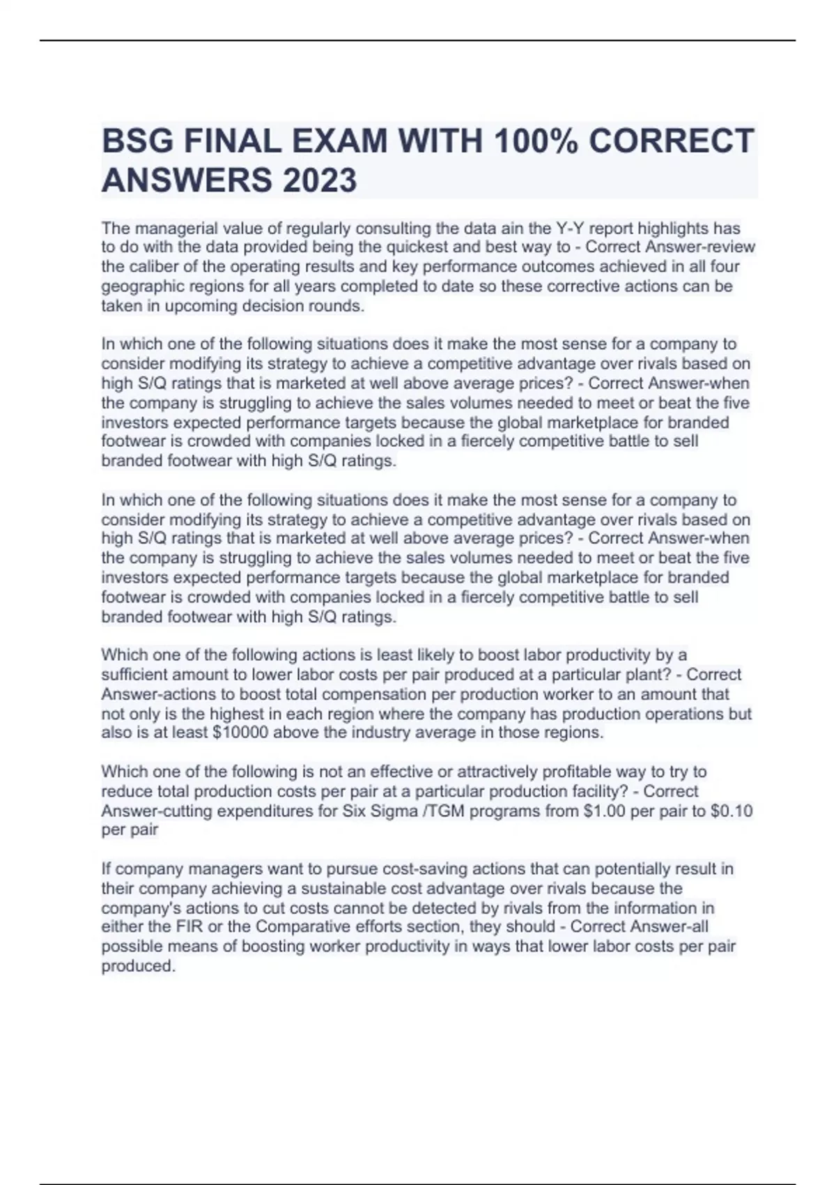 Bsg Final Exam With 100 Correct Answers 2023 Bsg Stuvia Us