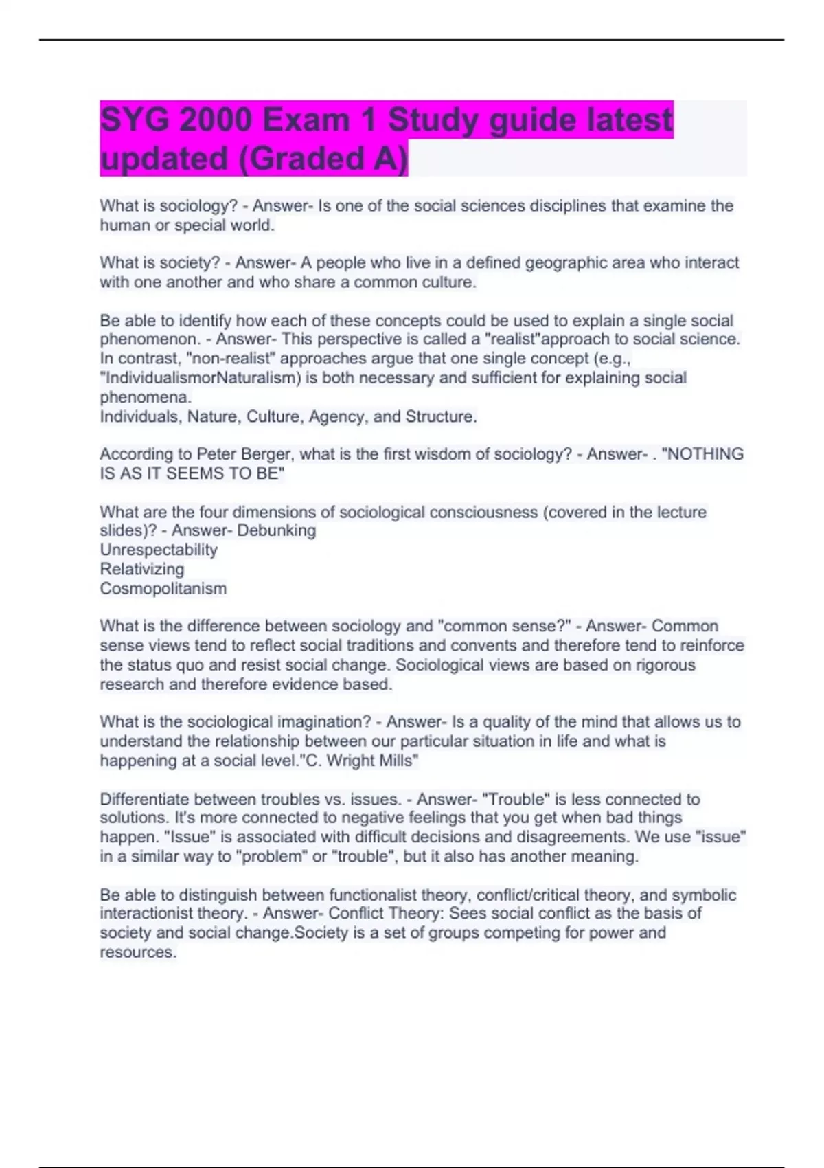 SYG 2000 Exam 1 Study guide latest updated (Graded A) - SYG 2000 ...