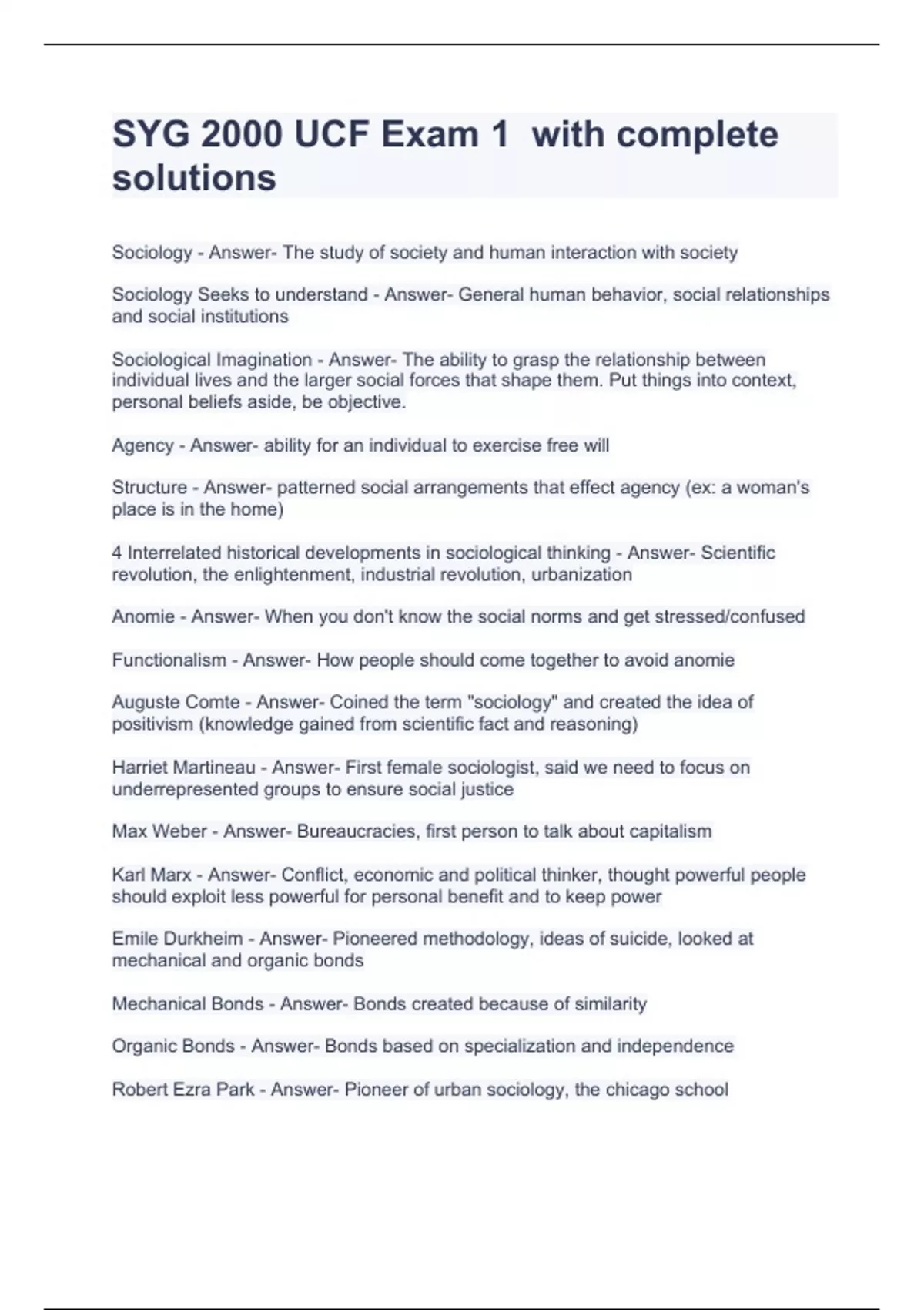 SYG 2000 UCF Exam 1 with complete solutions - SYG 2000 - Stuvia US