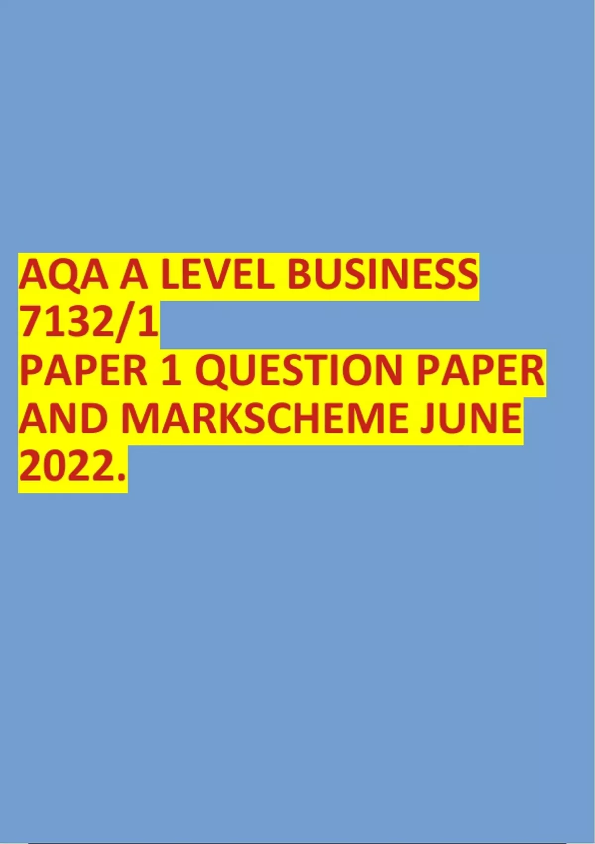 AQA A LEVEL BUSINESS 7132/1 PAPER 1 QUESTION PAPER AND MARKSCHEME JUNE ...