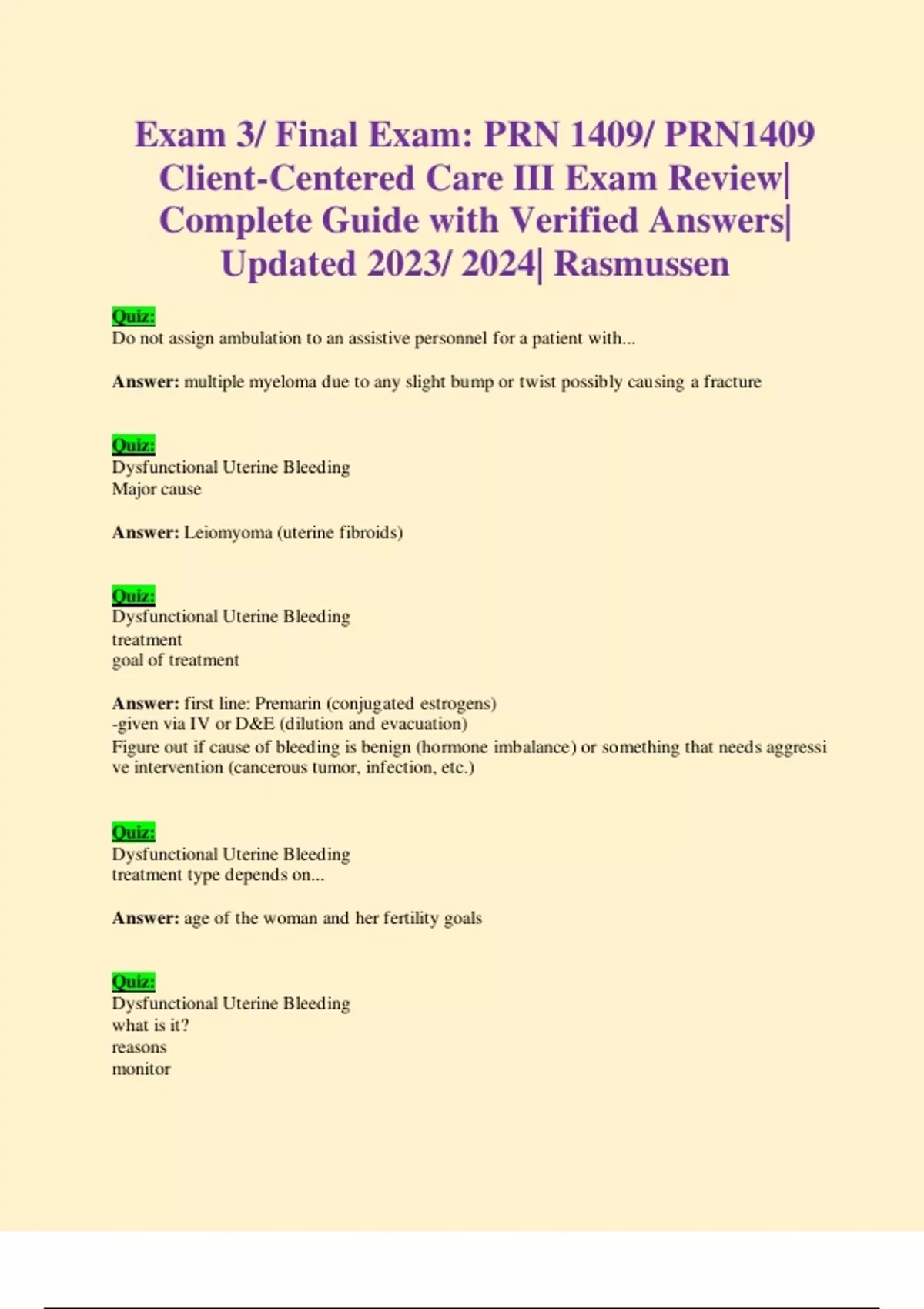 Exam 3/ Final Exam: PRN 1409/ PRN1409 Client-Centered Care III Exam Review| Complete Guide with ...