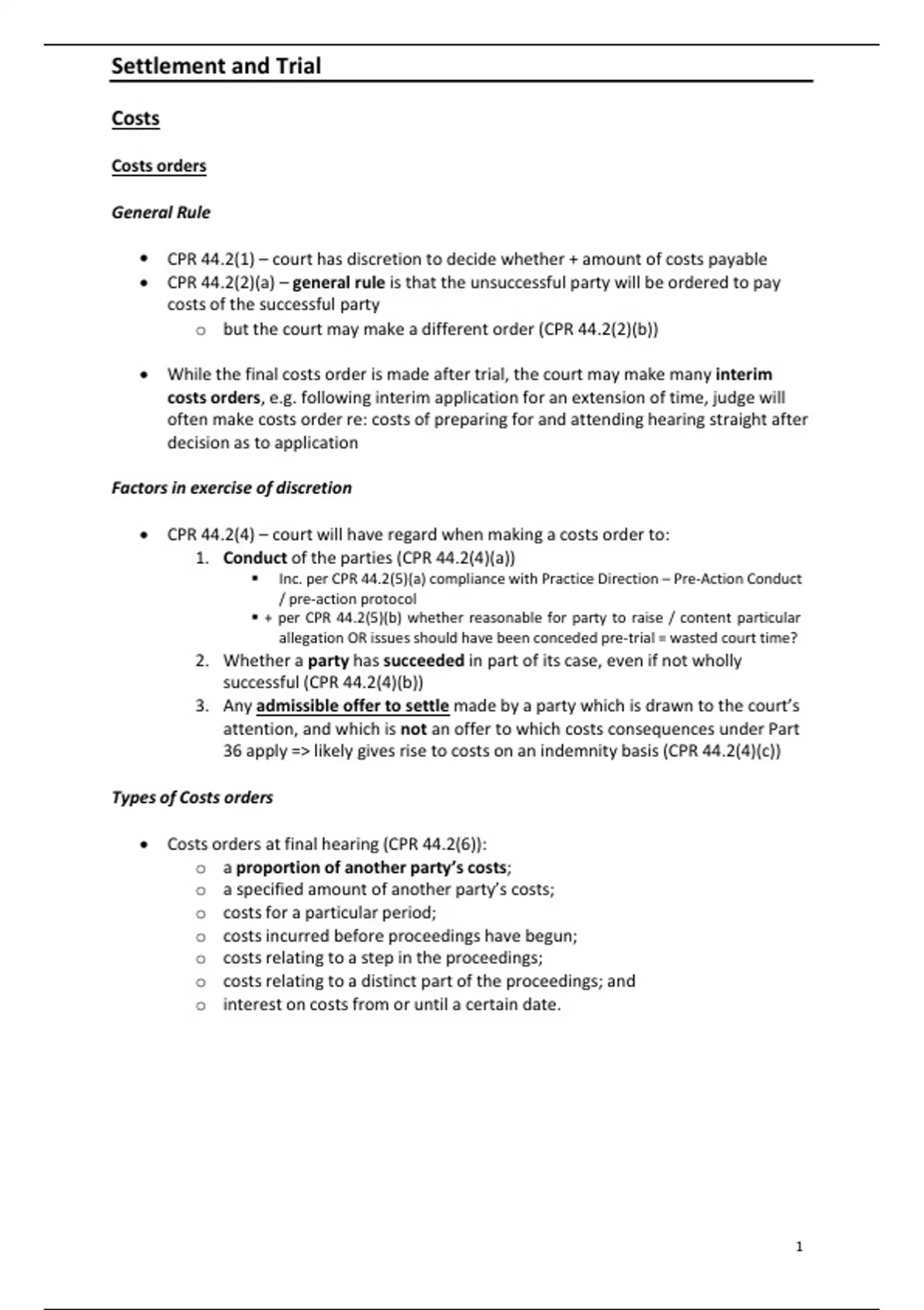 Summary LPC Notes Civil Litigation - Settlement and Trial 2023 Law ...
