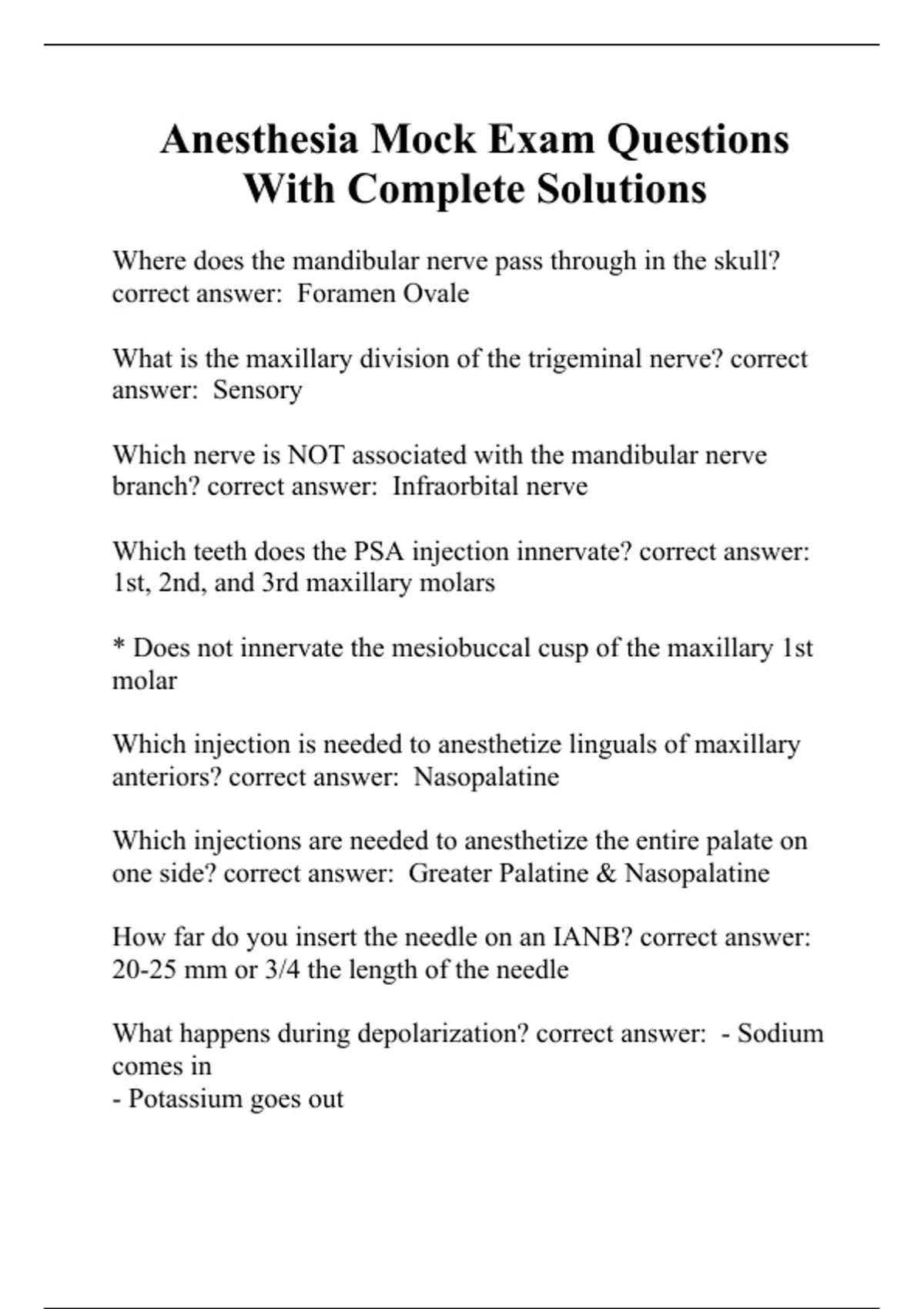 Anesthesia Mock Exam Questions With Complete Solutions - Apex - Stuvia US