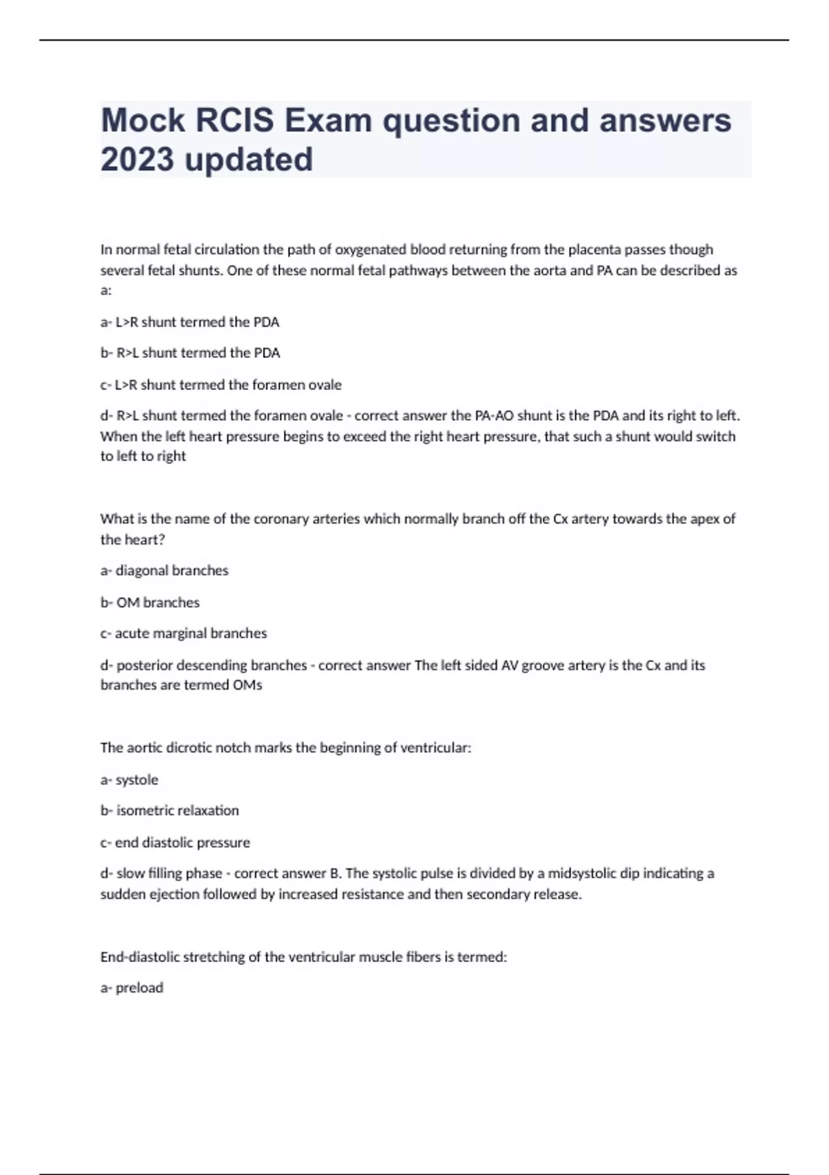 Mock RCIS Exam question and answers 2023 updated - Rcis - Stuvia US