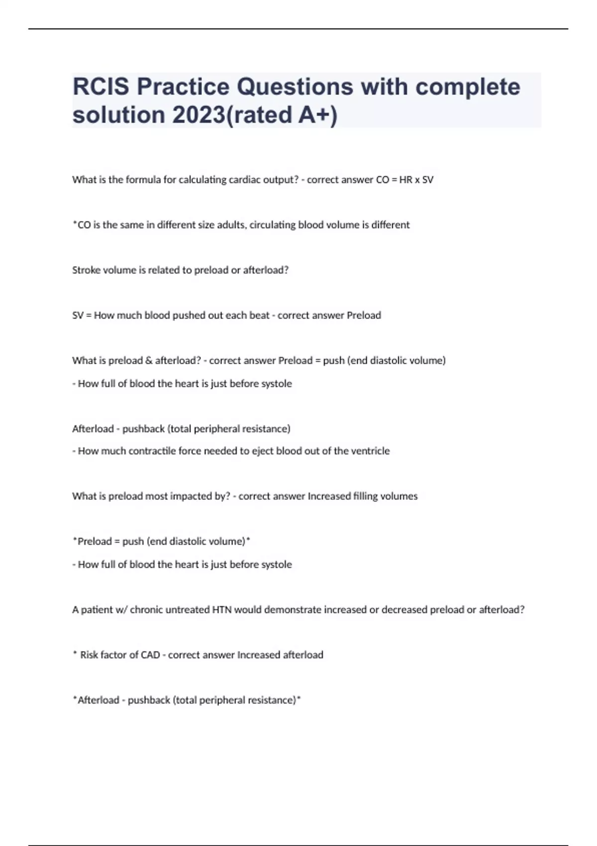 RCIS Practice Questions with complete solution 2023(rated A+) - Rcis - Stuvia US